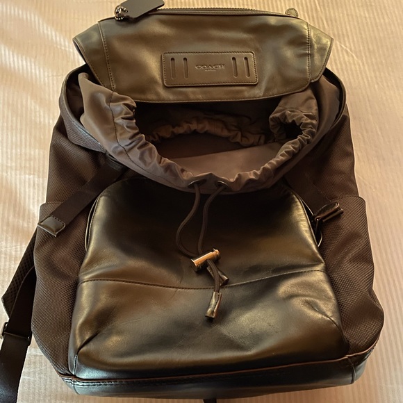 Coach | Bags | Black Leather Coach Drawstring Style Back Pack | Poshmark